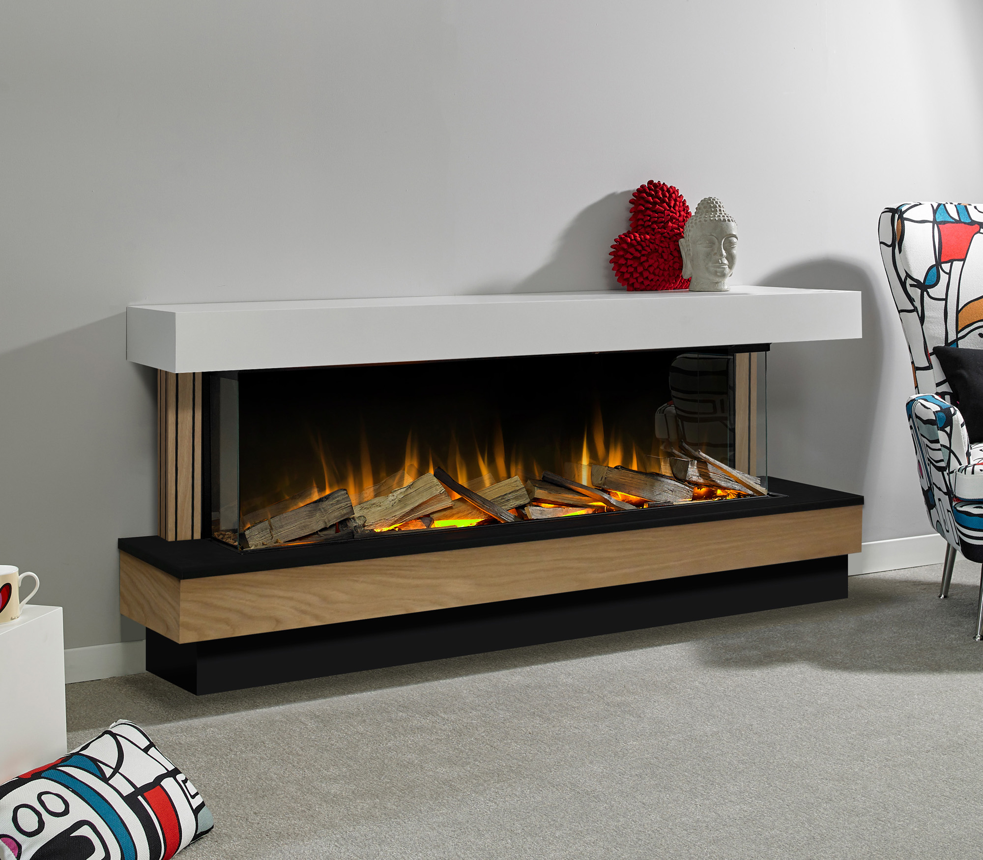 Welford Electric Fireplace | Real Log Set & 11 Flame Effects